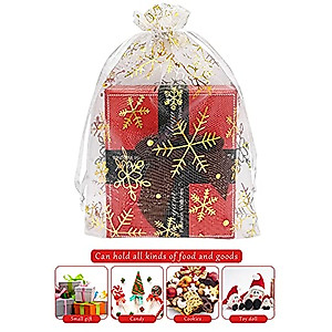 Jexila 100PCS Christmas Organza Bag 5''X7'' Snowflake Christmas Small Mesh Drawstring Gift Bags Christmas Party Favor Goodie Candy Treat Bags