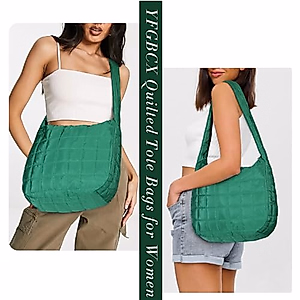 Quilted Tote Bags for Women Lightweight Quilted Padding Shoulder Bag Down Cotton Padded Large Tote Bags Lattice Crossbody Bag Zip Closure