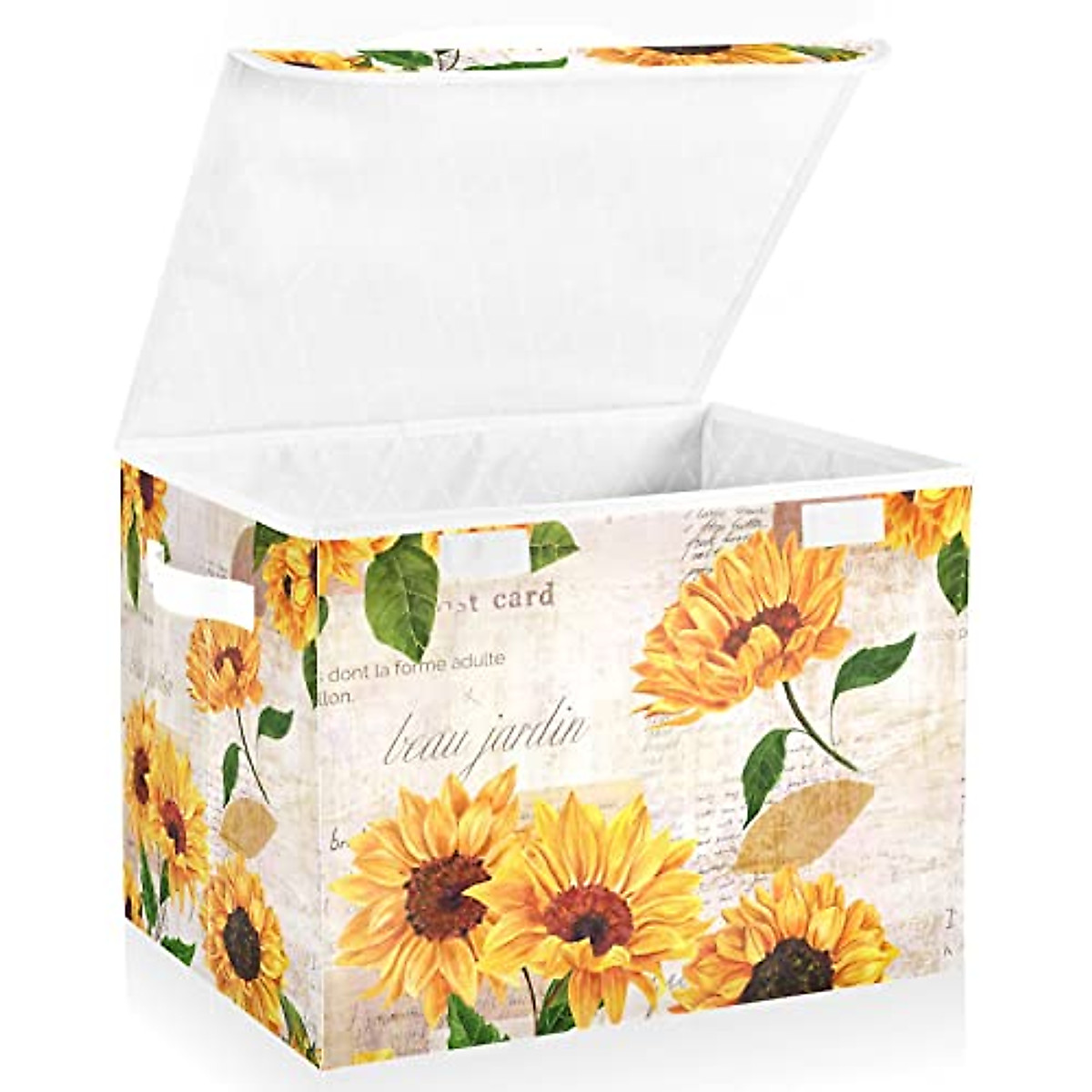 Decorative Storage Bins for Closet, Sunflower Retro Pattern Collapsible Storage Baskets with Lids and Handles for Shelves Closet Home Decor