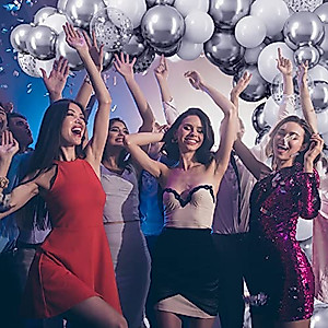 RUBFAC 105pcs White and Silver Confetti Balloons Garland Kit, White Metallic Silver and Silver Confetti Party Balloons for Birthday, Graduation, Wedding Party Decoration