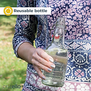 Crutello 16 Ounce Clear Glass Flip Top Beer Bottles for Brewing - Beer, Kombucha, Soda, Juice - 12 Pack Glass Bottle for Fermentation, Storage, Drinking - A Family-Owned American Brand