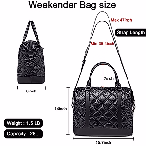 LEDAOU Weekender Travel Overnight Bag Women Ladies Quilted Carry On Tote Duffle Bag with Luggage Sleeve (Quilted Black)