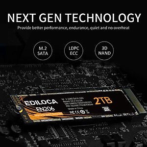 Ediloca EN206 2TB SSD M.2 SATA 3D NAND TLC, M.2 2280 SATA III 6Gb/s SSD Internal Hard Drive, Read/Write Speed up to 550/480 MB/s, Compatible with Ultrabooks, Tablet Computers and Mini PCs