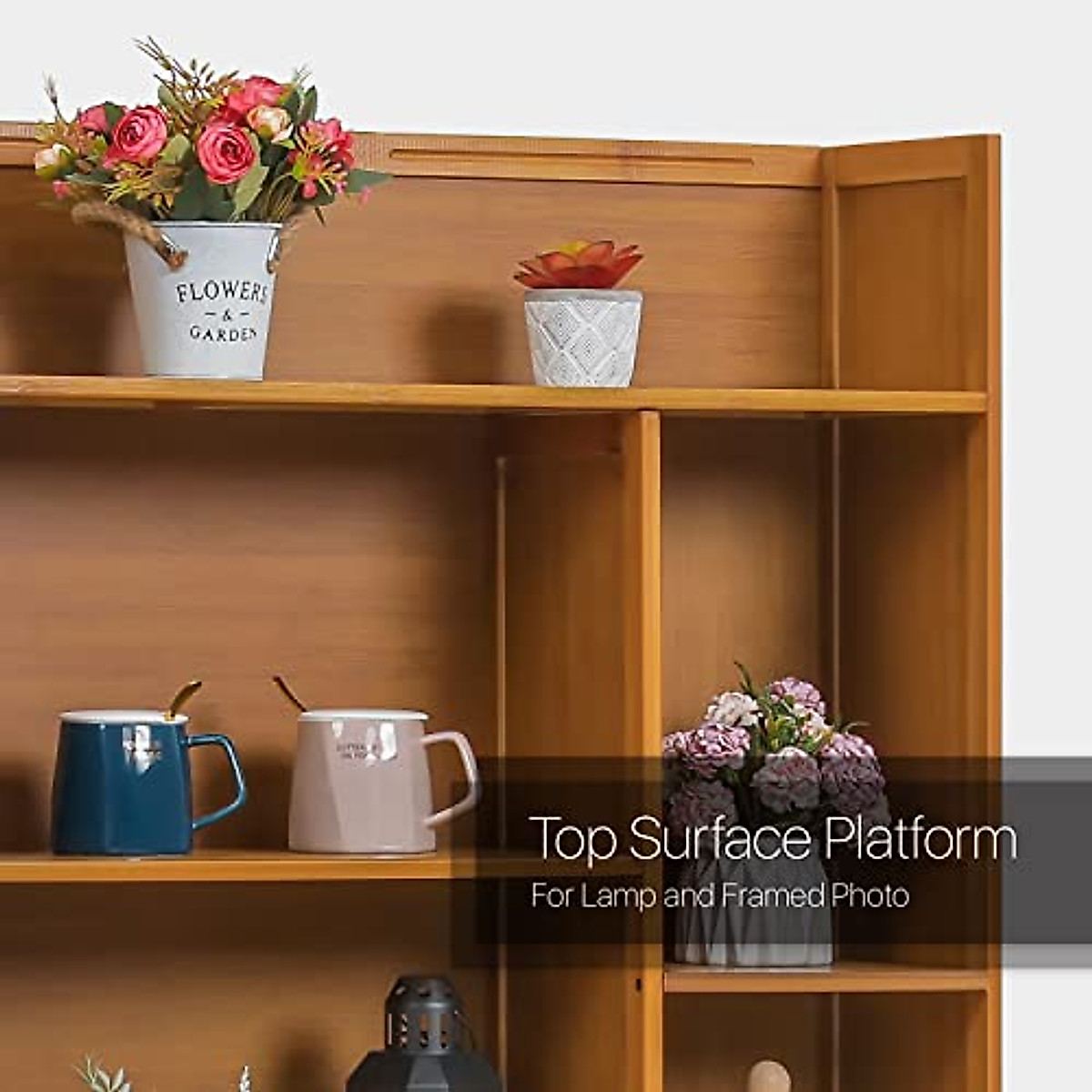 MoNiBloom 4 Tier Bookcase with 2 Drawers, Bamboo Tall Multifunctional Shelf Storage Organizer Book Display Shelves for Bedroom Living Room Office, Brown