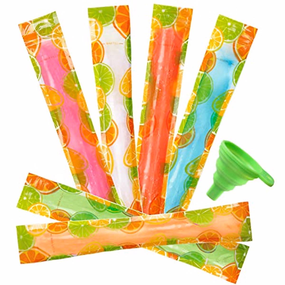 200 Pack Popsicle Bags, Lemon Pattern Ice Pop Bags, 11x2'' Freeze Pop Bags for Kids Adults, Popsicle Molds Bags with Silicone Funnel for DIY Yogurt Tubes, Fruit Smoothies and Summer Ice Party Favors