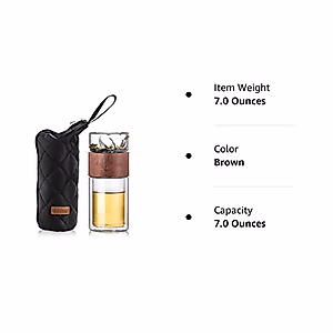 oneisall Tea Infuser Bottle - 7oz Glass Tumbler, Glass Travel Tea Mug for Loose Leaf Tea, Fruit and Cold Brew Coffee (Brown)