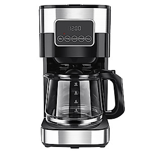 10 Cup Coffee Maker,Programmable Coffee Machine with Touch Screen,Glass Carefe,Reusable Filter,Auto Shut-Off and Pause,Regular & Strong Brew for Home and Office,Silver and Black