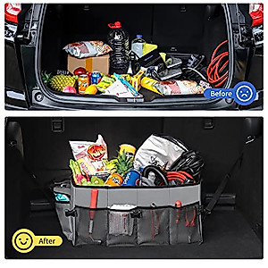AstroAI Car Trunk Organizer for SUV Car Storage Organizer Truck Bed Organizer Collapsible Organizer Multi Compartments with 4 Adjustable Securing Straps Grey