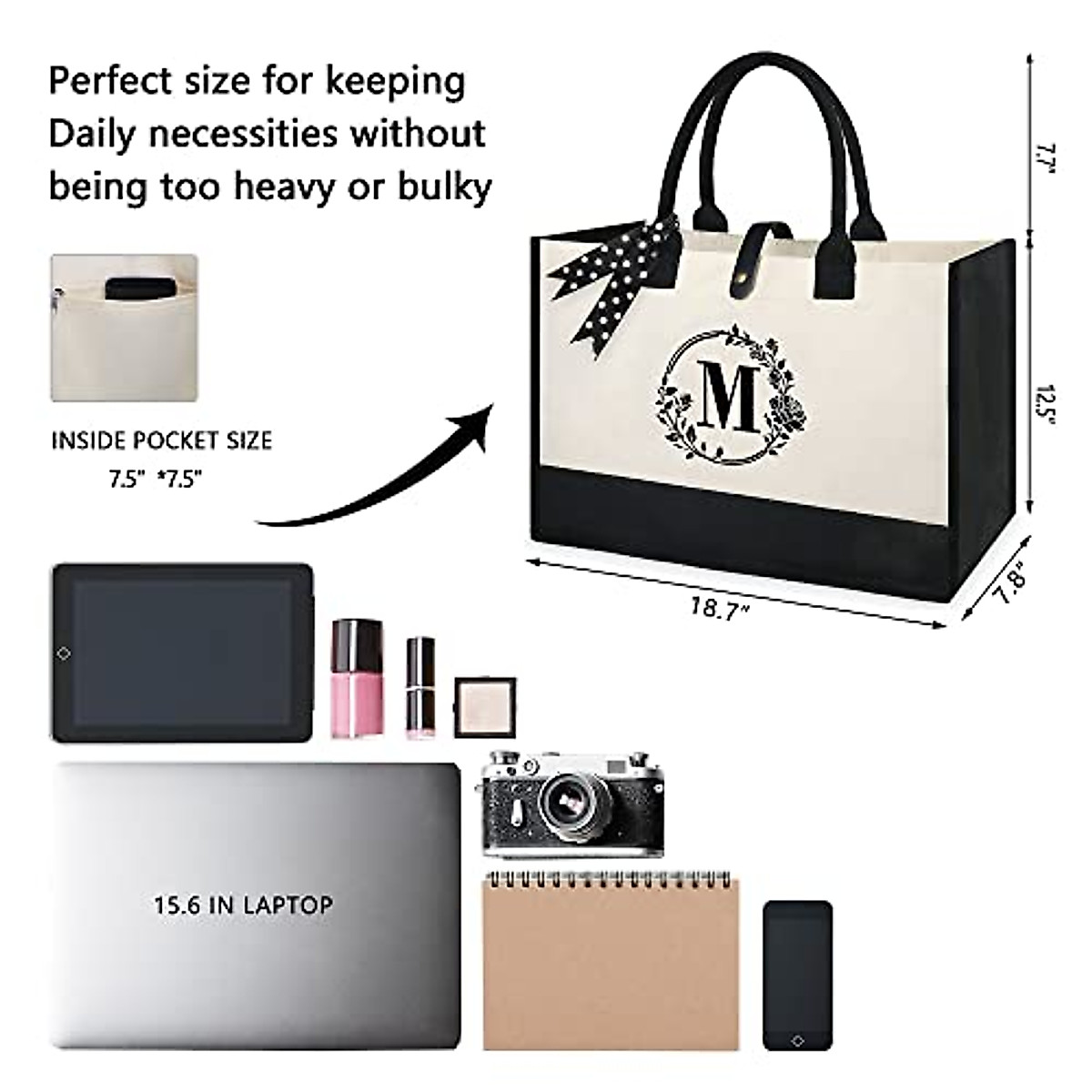 BeeGreen Birthday Gifts for Women w Magnetic Buckle Personalized Gifts for Women w Inner Zipper Pockets Initial Gifts for Women Embroidery Monogram Gifts for Women Mom Teacher Mother 13oz Canvas S