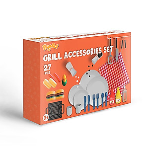 Play-Act 27 PCS Kids BBQ Grill Playset Backyard Barbecue Play Grill Toy Set for Toddlers，Play Food Sets for Kids Kitchen