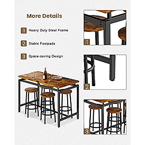 AWQM Bar Table Set,Kitchen Pub Table with 4 Stools, 5 Pieces Dining Table Set, Breakfast Table of 47.2 x 23.6 x 34.6 Inches, Stool of 11.8 x 11.8 x 23.8 Inches Each, Rustic Brown & Black