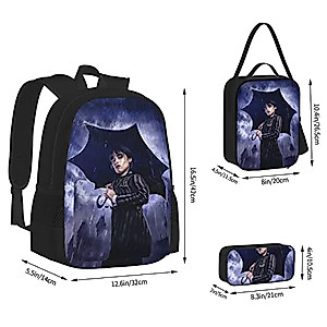 Wednesday Addams Dance Backpacks Set for Boys Girls Backpack with Lunch Box Lunch Bag Pencil Case Pencil Bag