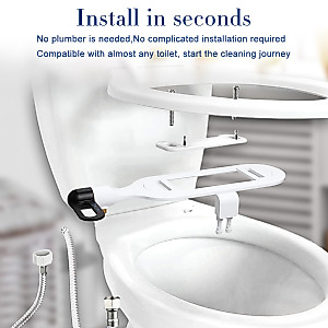 Bidet Toilet Seat Attachment Ultra Slim Bidet With Self Cleaning Dual Nozzle Adjustable Water Non Electric Bidet Fresh Water Spray for Sanitary and Feminine Wash (Black)