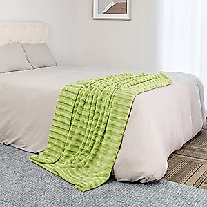 Home Soft Things Derby Double Sided Faux Fur Throw Blanket, Citron, 50'' x 60'', Super Soft Comfy Fluffy Plush Bed Couch Cover for All Year Round Accent Home Decoration
