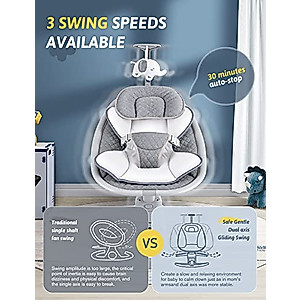 Baby Swings for Infants, Electric Portable Baby Swing by Remote Control 3 Swing Speeds and Music Speaker, Adjustable Recline Baby Bouncer with Harness Belt Suitable for 5-20 lbs Newborn Toddler
