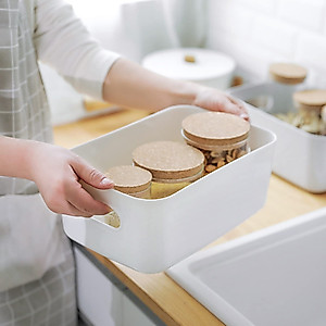 FEOOWV Small Plastic Storage Baskets, 8 Pack, White, Portable, Stackable, Multipurpose, BPA Free, Ideal for Pantry, Fridge, Closet, Bedroom, Office