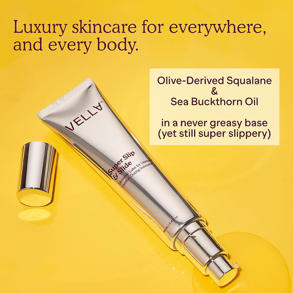 Vella Super Slip & Slide Non-Greasy Silicone Based Glide for Women & Couples, Feminine Care, Intimate Body Glide with Luxury Skincare Ingredients Squalane & Sea Buckthorn for Lasting Hydration