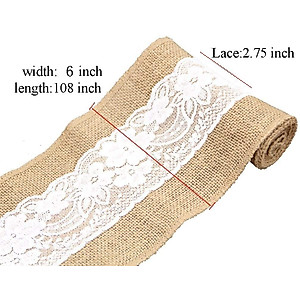 Lelly Q Burlap Lace Chair Sashes 6×94inch,Hessian Jute Chair Cover Bows Rustic Linen Lace Chair Bows for Wedding Decoration, Bridal Showers,Party, Home Decor