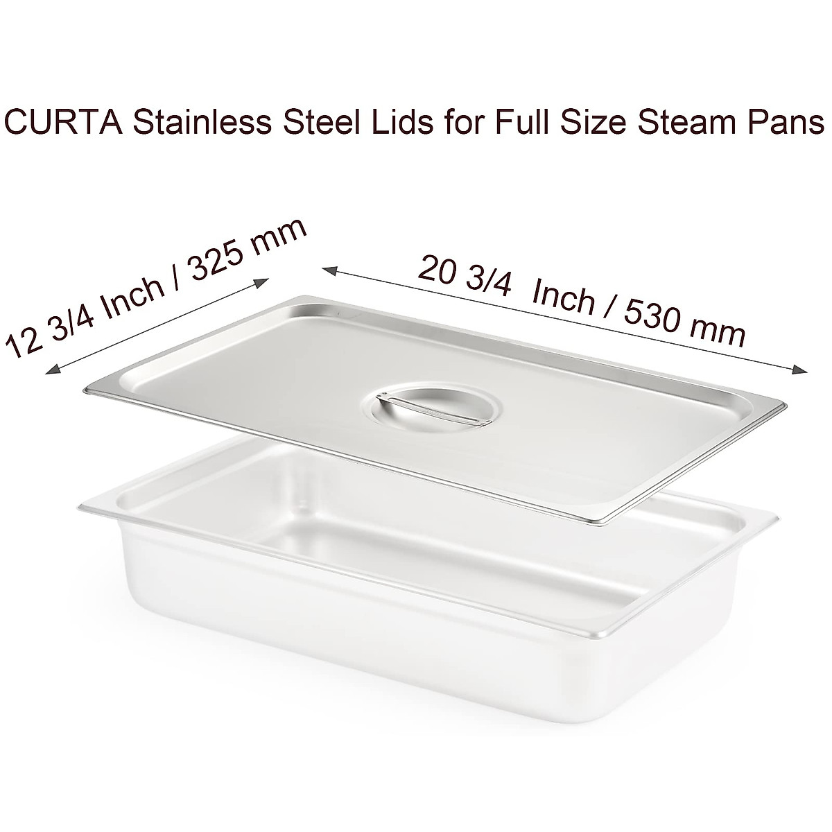 CURTA Full Size Hotel Pan Cover,18-8 Stainless Steel Solid Steam Table Catering Food Pan Lid with Handle