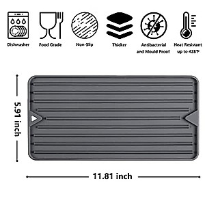 Dish Drying Mat, Silicone Drying Mat for Kitchen Counter, Food Grade Easy to Drain & Clean Thicker Drying Pad for Dish/Cup/Glassware/Pot Heat Resistant Mat 12 x 6 Inches Elegant Grey