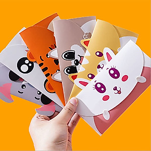 tooloflife 10 Pieces Envelope Greeting Card Cartoon Animal Stationery Paper Thank You Cards Gift for Kids, All Occasions,Birthday Invitation - Tiger
