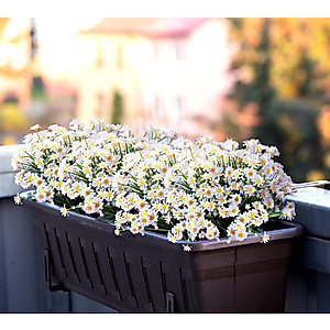Gormiya 8 Bundles Artificial Daisy Mums Flowers Outdoor UV Resistant Plastic Fake Daisy Sunflowers Plants for Home Backyard Window Box Porch Garden Decoration, White