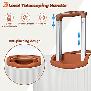 Merax Hardside Rugged Travel Suitcase Luggage with 8 Spinner Wheels, Collision-Protection Angle, 3-Piece Set, TSA Lock, Expandable, Carry-On Luggage (20/24/28,White)