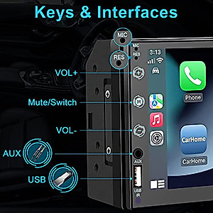 7" Double Din Car Stereo for Apple Carplay and Android Auto, HD Touchscreen,12 LED Backup Camera,Mirror Link,USB/AUX,FM Car Radio,Noise Cancelling Bluetooth