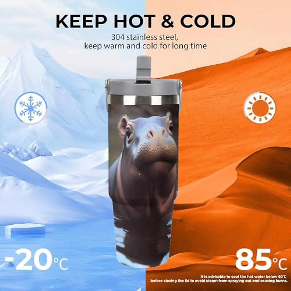 SYJTGDE Large Capacity Car Cup Baby Hippos Fashionable Upgrade Car Cup Advanced And Beautiful Travel Cup