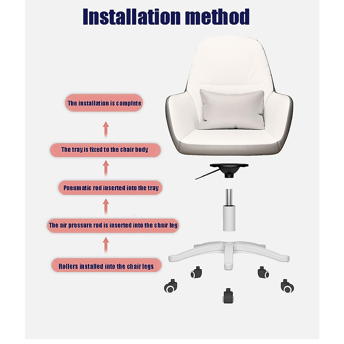 Home Office Desk Chairs, Swivel Chair Cute Leather Computer Office Dressing Table Chair for Women, Ergonomic Height Adjustable Swivel Chair (Color : Gray and Off-White)