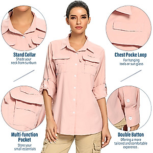 Women's Quick Dry UPF 50+ Sun Protection Long Sleeve Shirt Hiking Fishing Shirts,Pink,M