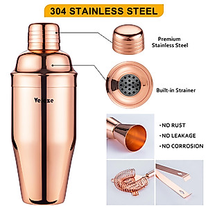 Velaze Cocktail Shaker Set, 10 Pieces Stainless Steel Bar Tools - Bottle Opener, Pour Spouts, Measuring Jigger and Wine Stopper, Champagne Martini Shaker Sets (Rose Gold)