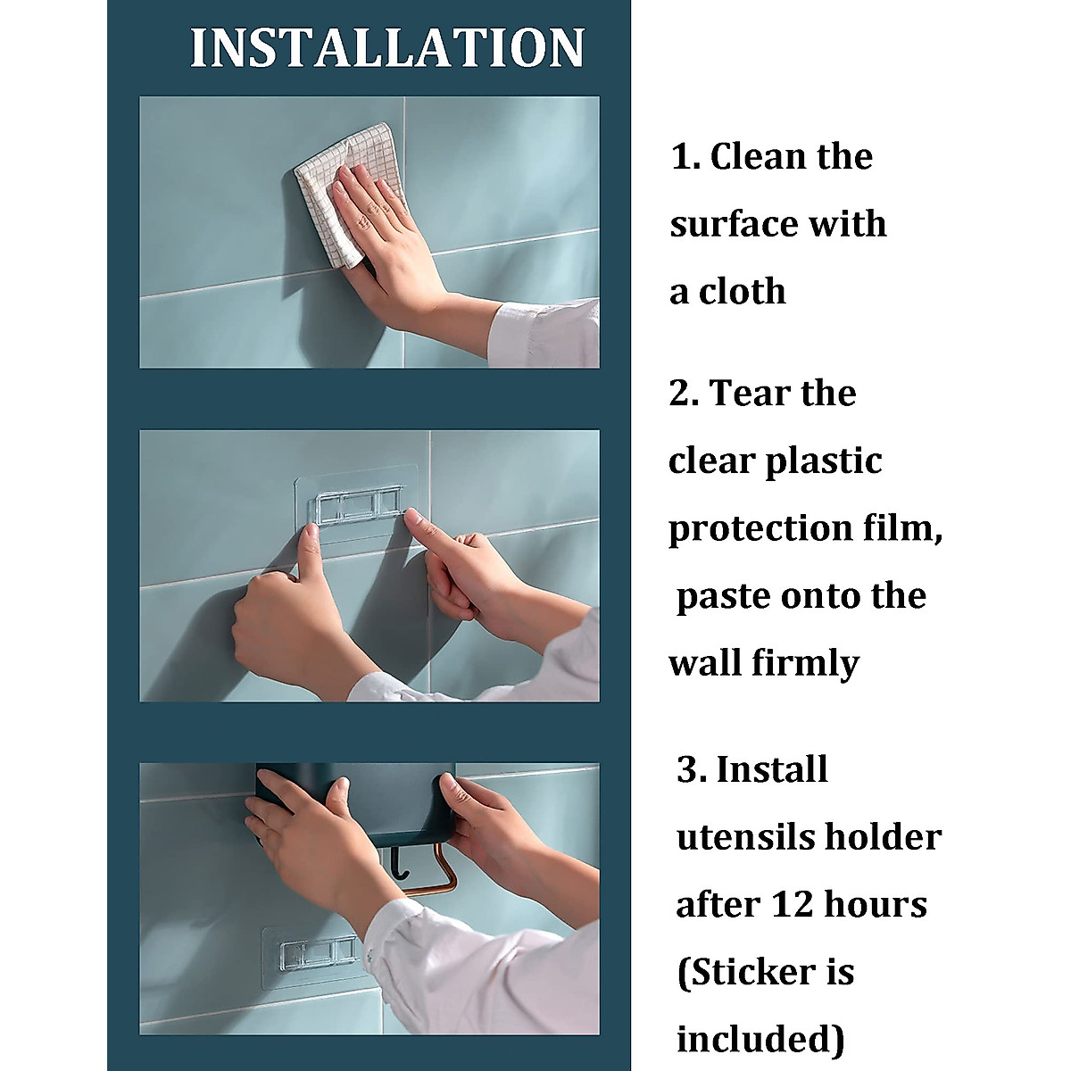 Kitchen Utensil Holder for Wall Hanging White Cooking Utensil Crock with 3 Dividers, Plastic Cutlery Caddy, Practical Utensil Pot for Counter for Fork Spoon Knife Spatula Flatware Silverware