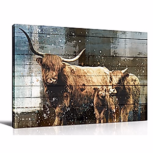 ZHAOSHOP Highland Cow Wall-Art - Western Wall Decor - Brown Cow Pictures Wall Decor Farmhouse - Highland Cow Bathroom Decor Stretched and Framed Ready to Hang Size 15" x 11"