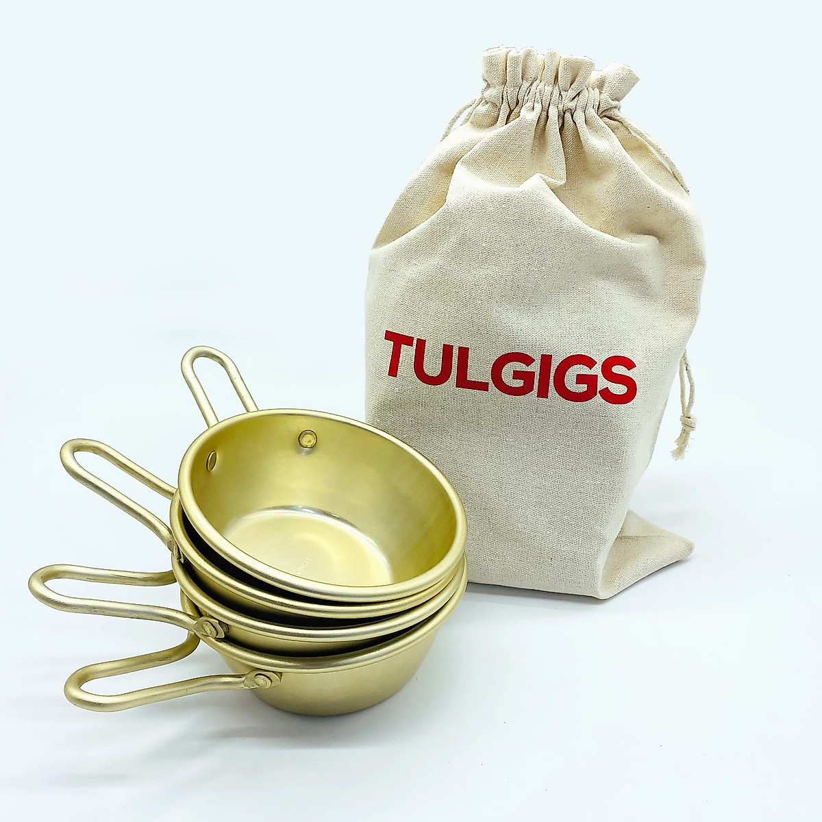 TULGIGS 4 pcs of Single-handed Nickel Silver Makgeolli Bowl, Korea Raw Rice Wine Glass Dongdongju Cup Made in Korea