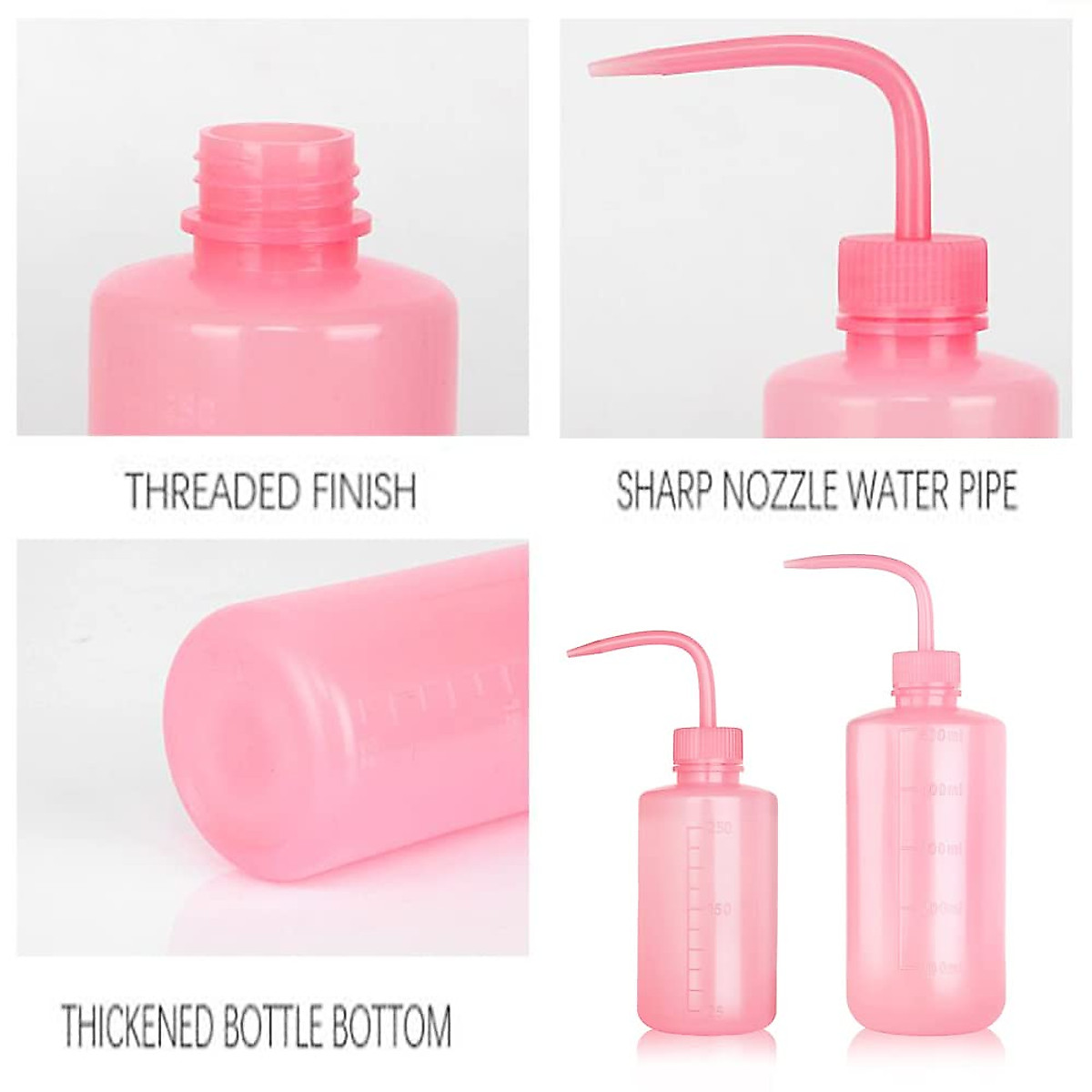 250ml Plastic Safety Wash Bottle, Pink Lab Squeeze Bottle with Narrow Mouth and Scale Labels, Squirt Bottle For Plant Flower Succulent Watering - 2 Packs