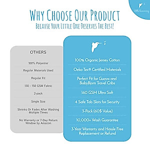 Guava Lotus Travel Crib Sheets (3 Pack) - 100% Organic Cotton Crib Sheets, Oeko-TEX Fitted Crib Sheets (for The New 4 Tab Mattress Version ONLY)