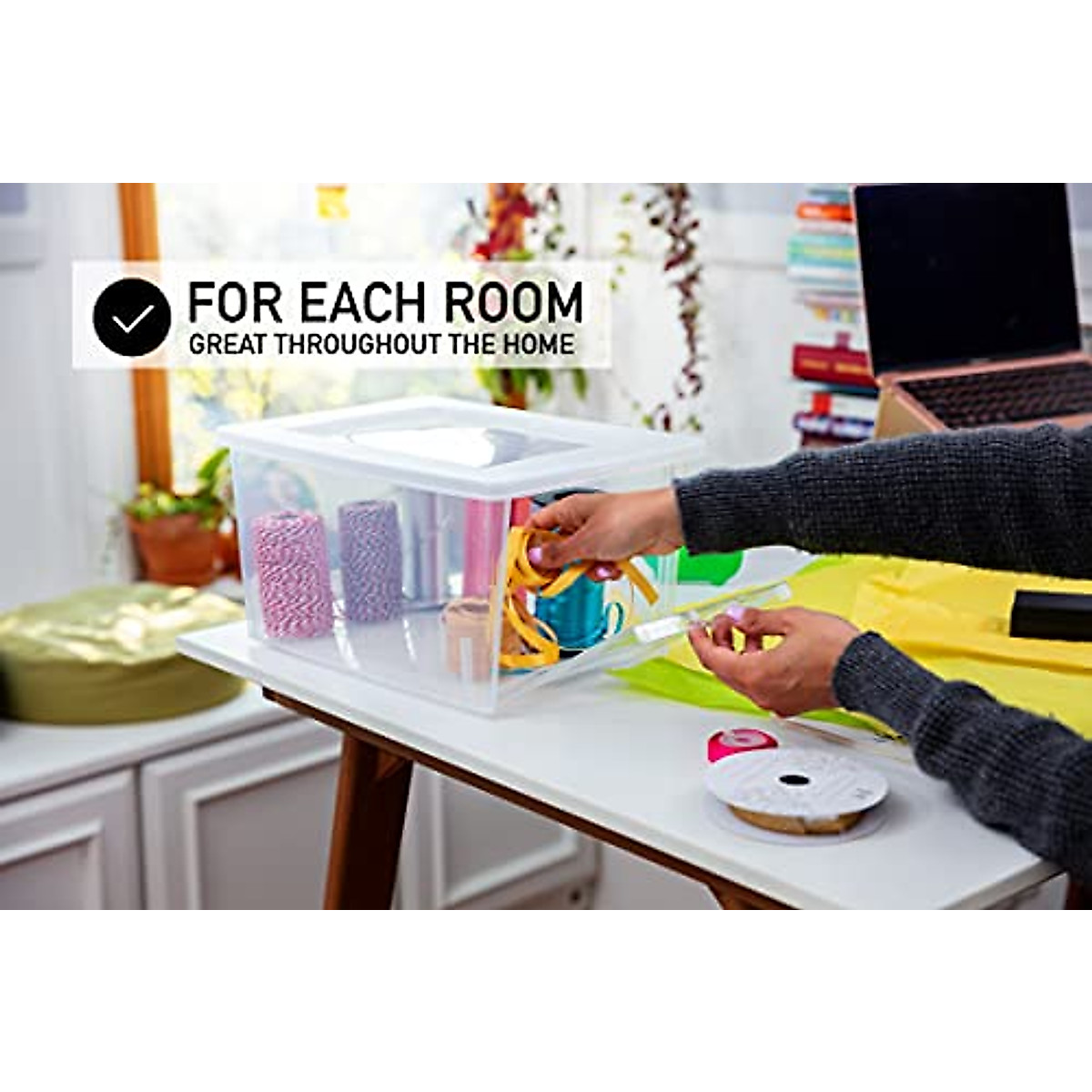 Rubbermaid X-Small All-Access Tote with Lids, Pack of 6, Stackable Storage Bins with Clear Drop-Down Door and Carry Handles, Closet Organization Containers, Clear