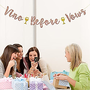 Talorine Vino Before Vows Banner, Bridal Shower, Engagement, Bride to Be, Wedding Party Decorations (Rose Gold Glitter)