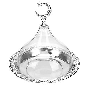 YARNOW Metal Cake Tray with Clear Dome Round Cookie Tray Silver Food Serving Plate Dish Platter Holder Heavy Weight Cheese Dish for Home Kitchen