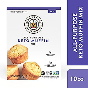 King Arthur Baking Keto Muffin Mix, All Purpose, 1g Net Carbs 0g Added Sugar Per Serving, Low Carb & Keto Friendly, 10 oz, White