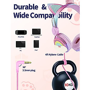 Soosooly Unicorns Headphones for Kids/Teens, Unicorns Gifts for Girls,3.5mm On-Ear Wired Headset with Nylon Cable for Travel/School/iPad/Smartphones/PC/Kindle/Tablet/Laptop - Pink& Purple