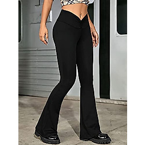 Womens Low Rise Flare Leggings V Crossover Bootcut Pants Petite Casual Y2K Workout 32 Inch Black Medium