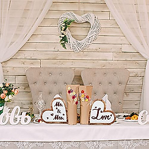 Valentine's Day Wooden Table Decoration Mr and Mrs Sign Rustic Wood Love Sign Romantic Mr and Mrs Table Centerpiece Heart Wedding Table Decoration for Home Anniversary Party (Fresh Style)