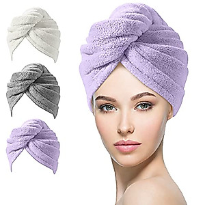 YFONG Larger Microfiber Hair Towel Wrap for Women, Rapid Drying Towels for Hair with Button, Super Absorbent Hair Turbans for Wet Hair Long Thick Curly Hair, Soft Hair Drying Towel Wrap