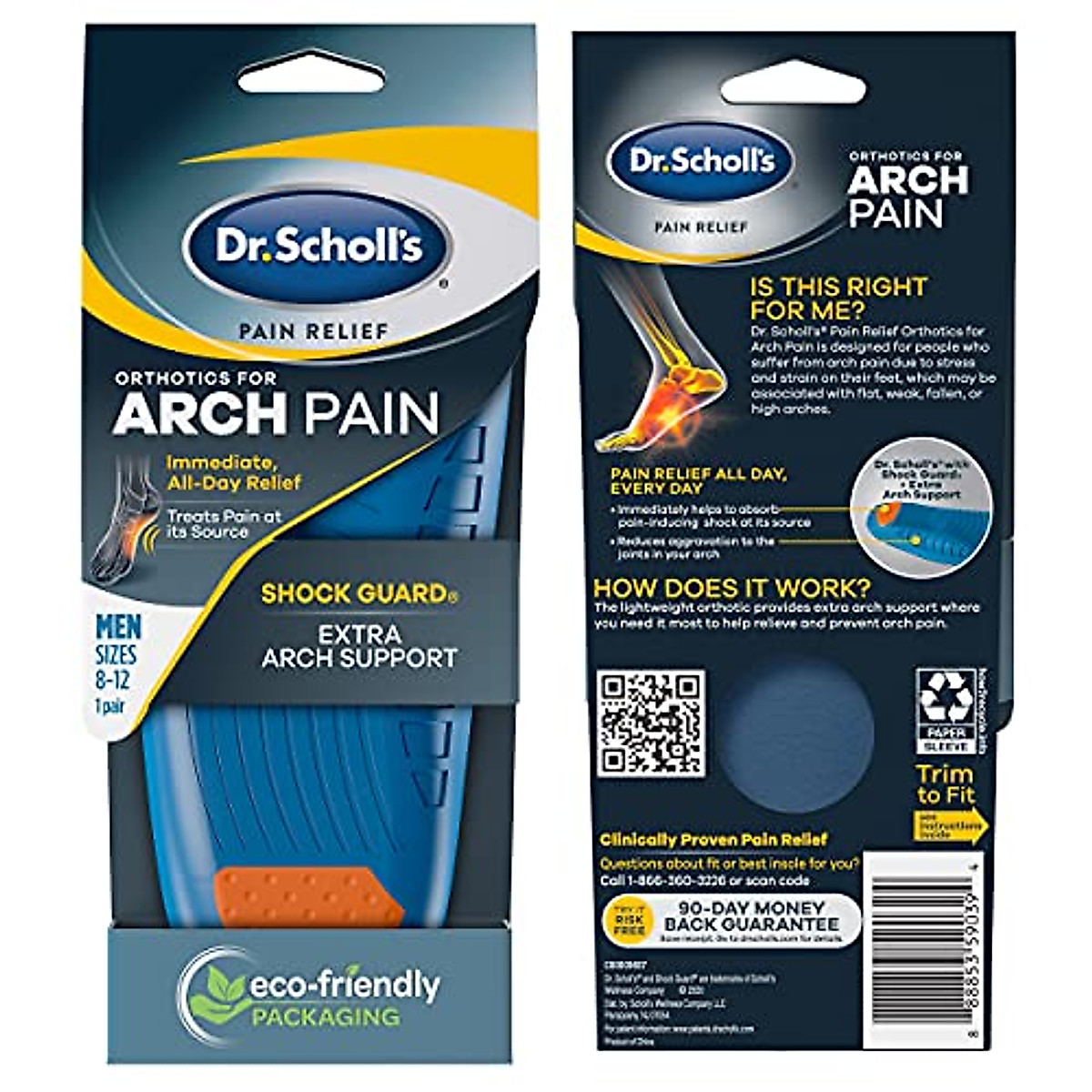 Dr. Scholl's ARCH Pain Relief Orthotics, Insoles for Men (8-12), 1 Pair Shoe Inserts