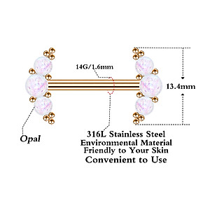 CHARM ONLINE 14G Surgical Steel Nipple Barbells White Opal Linear Arrangement Moon and Micro Ball Cluster Nipple Piercing Jewelry for Women Men…