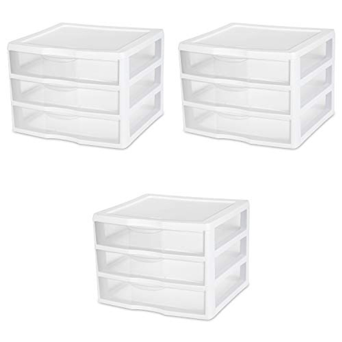 Sterilite 20938003 Wide 3 Drawer Unit, White Frame with Clear Drawers, 3-Pack