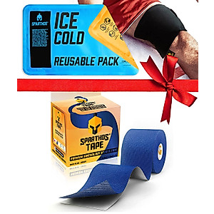 Sparthos Kinesiology Tape [Navy Blue - 16.4ft Uncut Roll] x Ice Packs for Injuries [Size Medium + Cover]