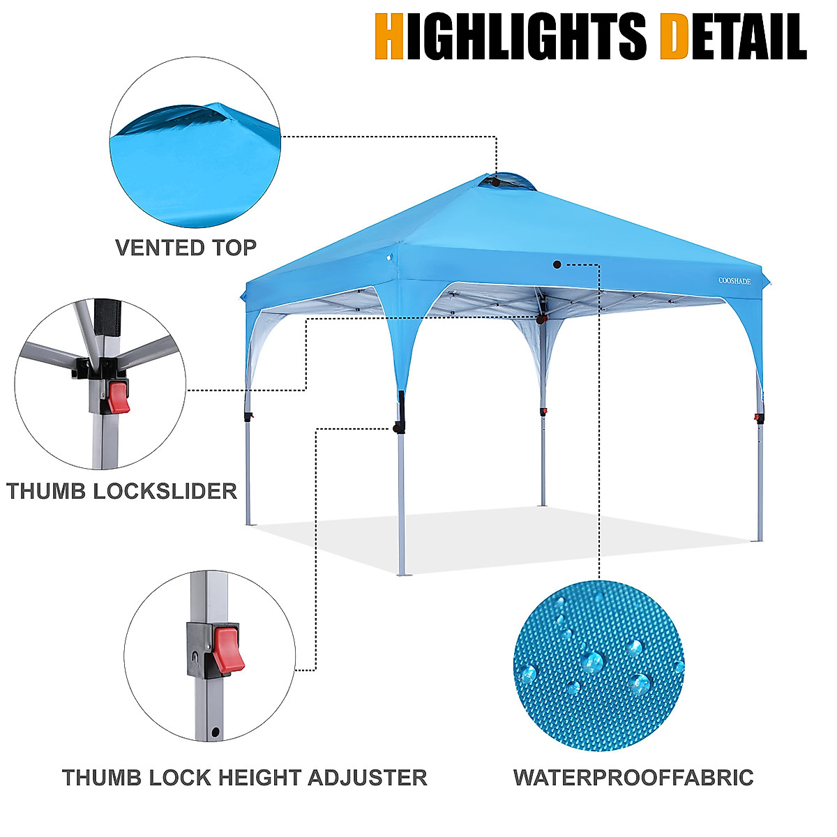 COOSHADE Pop Up Canopy Tent,Easy Setup Instant Sun Protection Beach Shelter,Portable Sports Cool Cabana(Sky Blue)